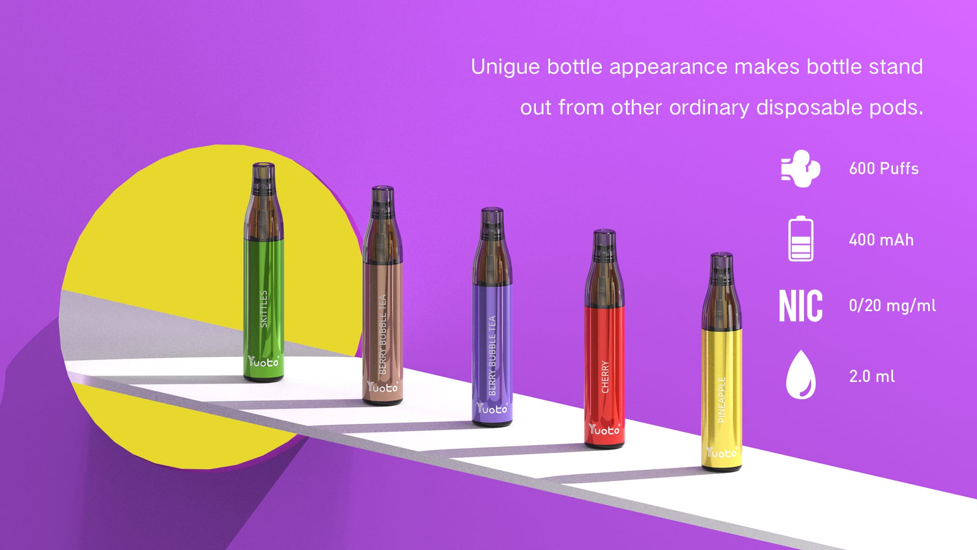 YUOTO Bottle Max 600 Puffs - Yuoto Vape Wholesale
